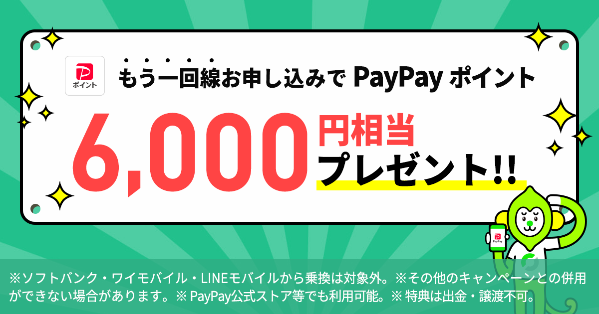 追加申込でPayPayポイント3,000円相当プレゼントキャンペーン｜【公式】LINEMO - ラインモ｜格安SIM／格安スマホ